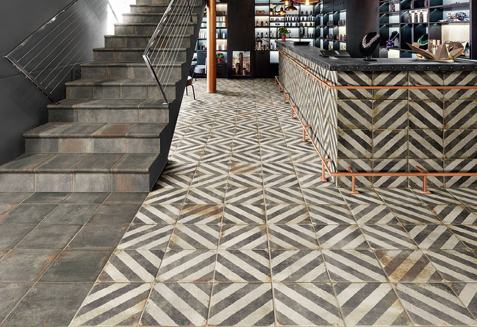 Pavimento: D´ANTICATTO DECOR OBLIQUA 22,5x22,5 · D´ANTICATTO NOTTE 22,5x22,5 · 11x22,5 · PELDAÑO ...